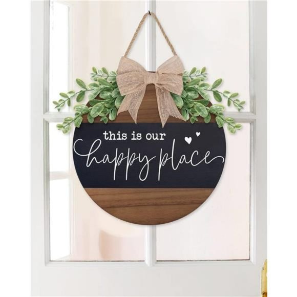 Accents | This Is Our Happy Place Front Door Round Wooden Sign With ...